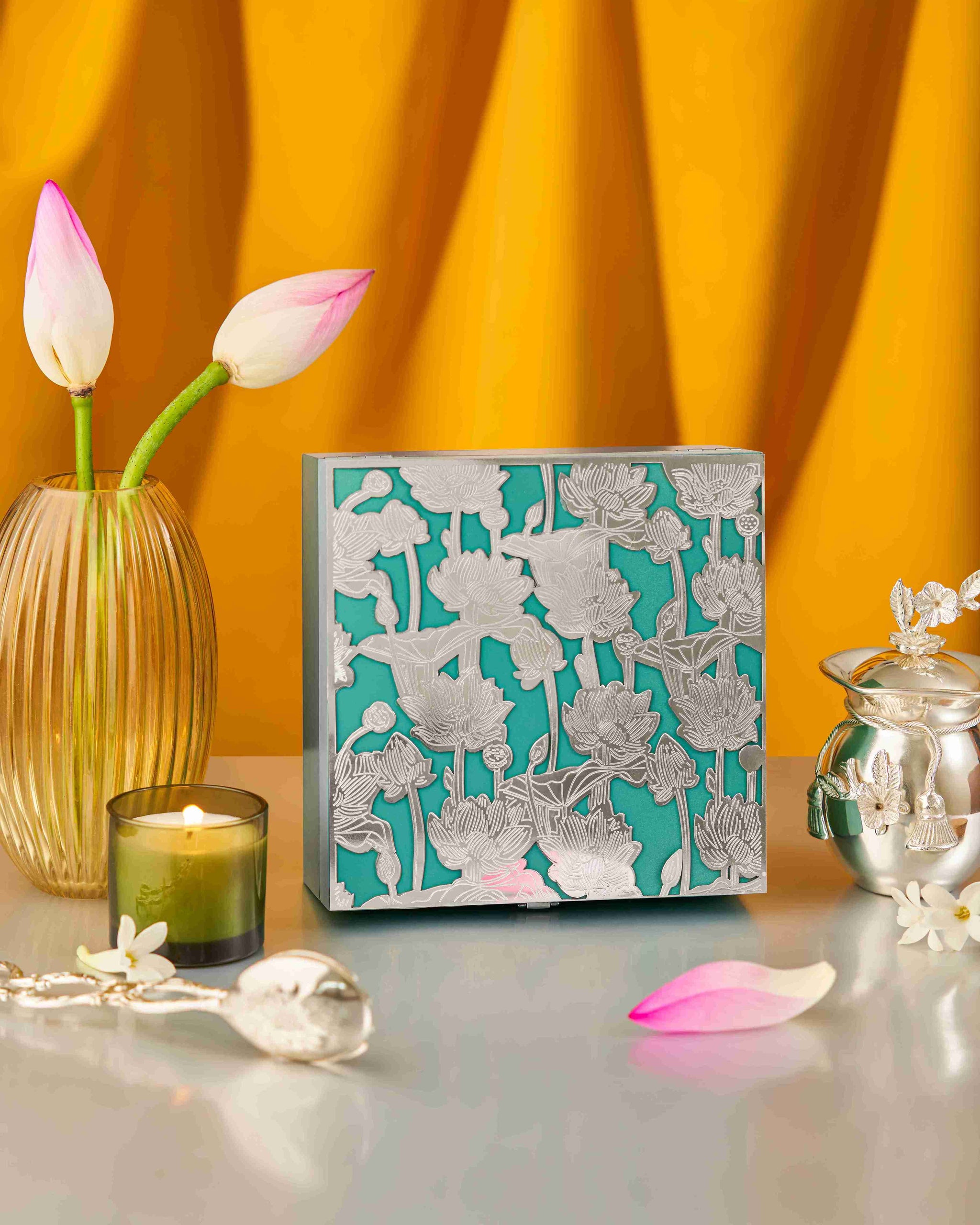 LUXURY SILVER COATED SKY BLUE BOX FILLED WITH DRY FRUITS